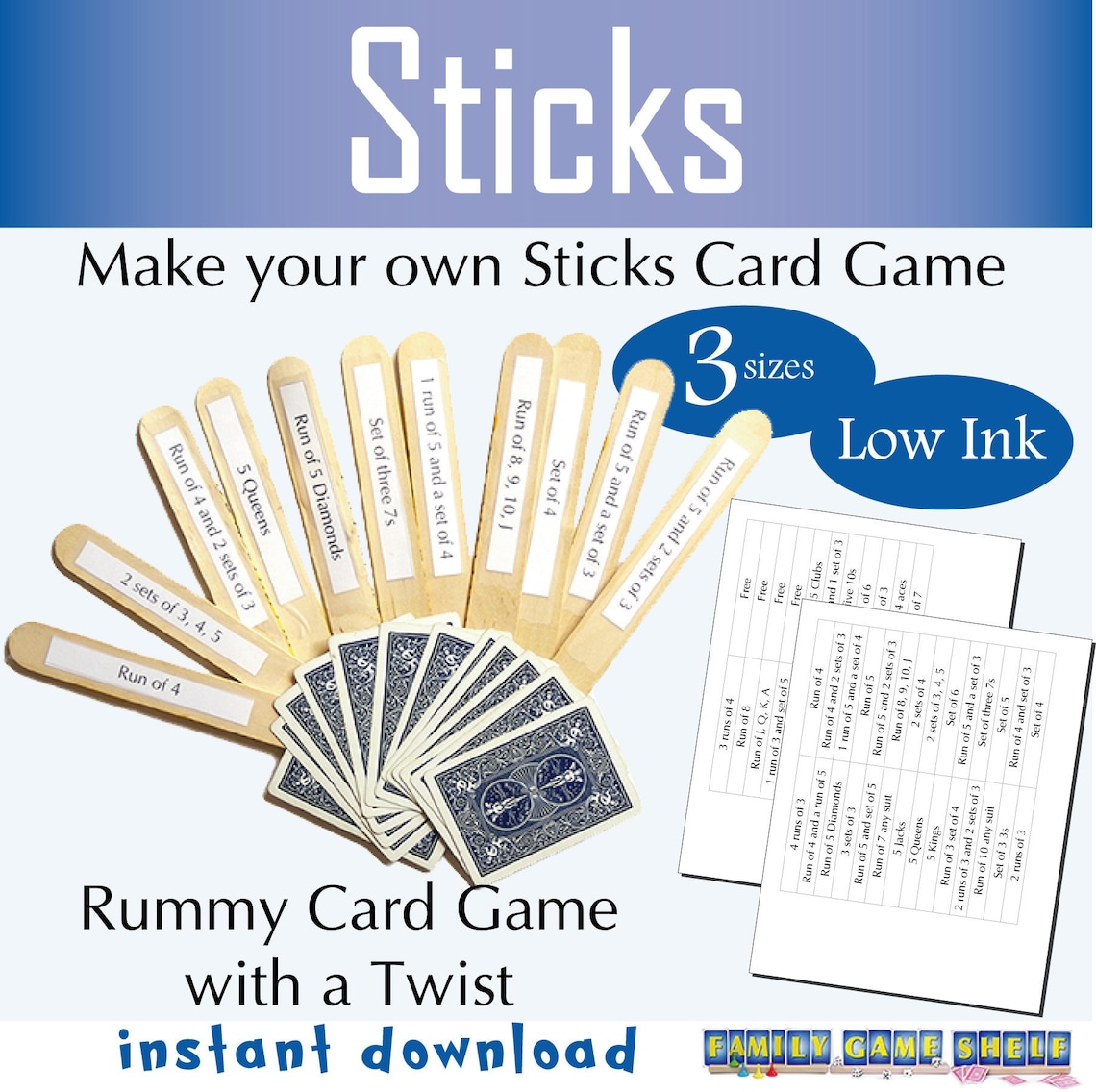 Printable Sticks Card Game, Template for Sticks, Print at Home Sticks ...