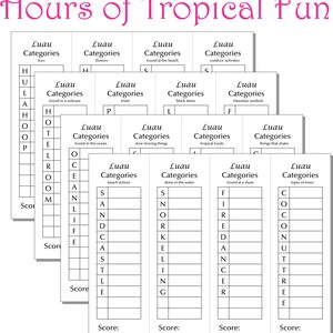 Printable Luau Scattergories Categories Game, Luau Scattergories Game ...