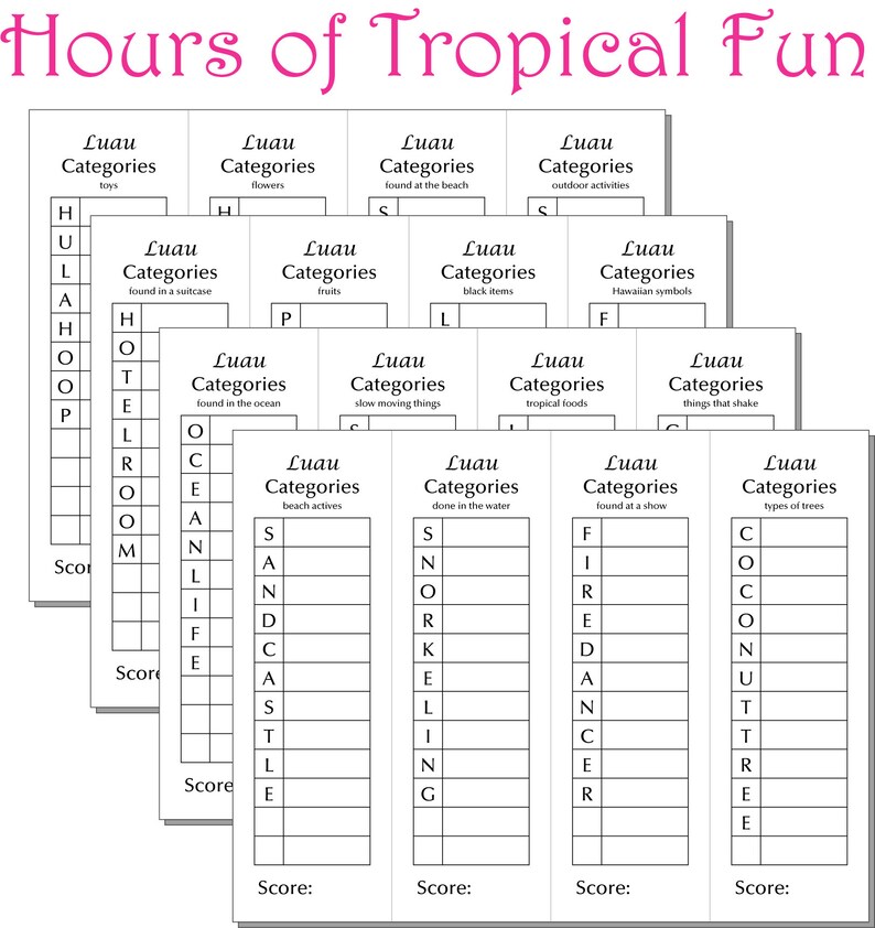 Printable Luau Scattergories Categories Game, Luau Scattergories Game ...