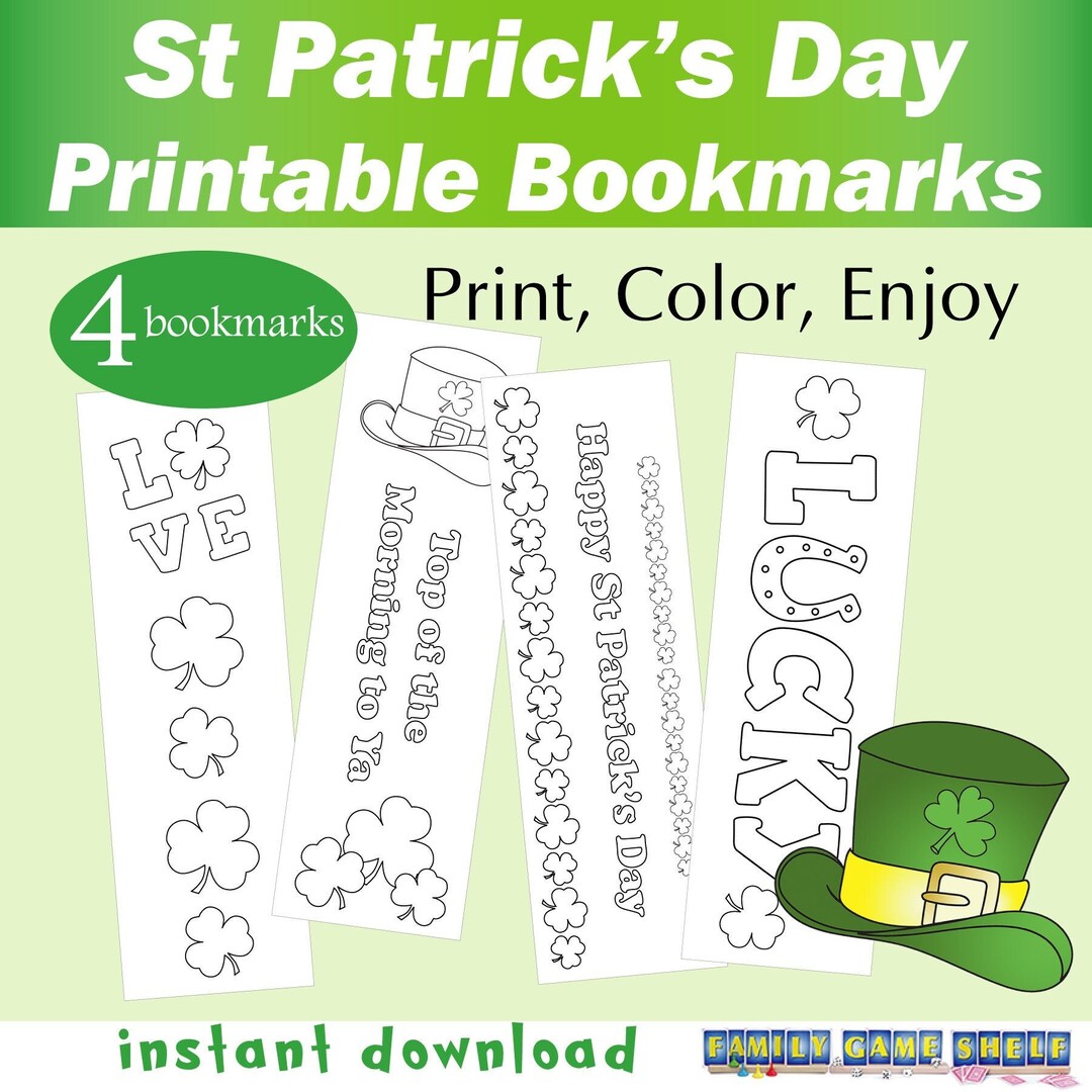 Printable St Patrick's Day Coloring Bookmarks, St Patricks Day Party ...