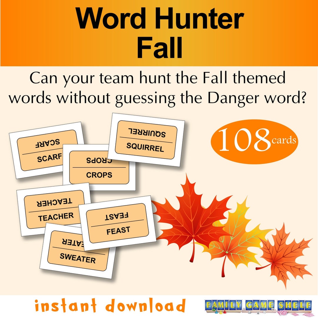 Printable Fall Word Game, Word Hunter Deduction Game, Family Board Game ...