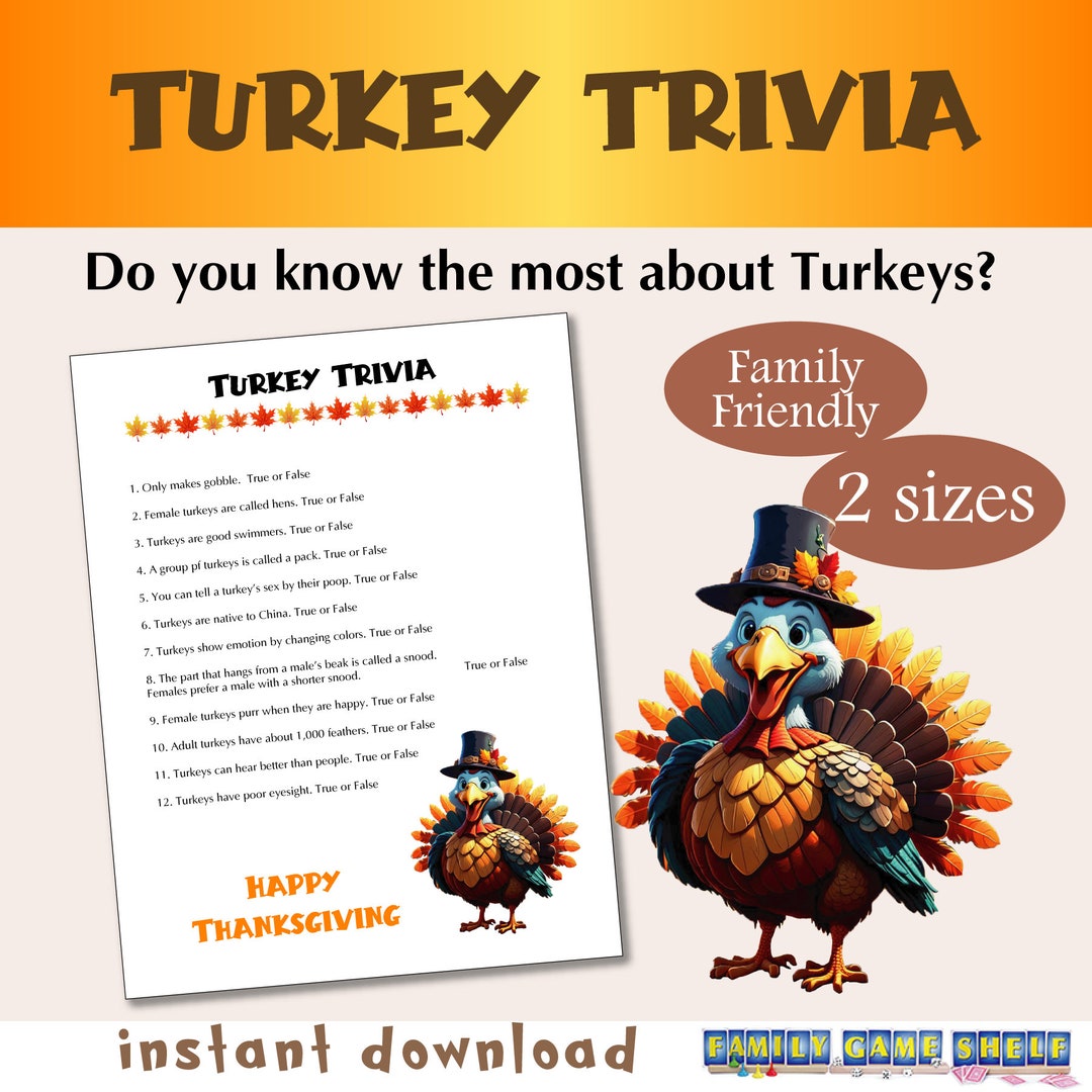 Printable Turkey Trivia Thanksgiving Trivia Party Game for Thanksgiving ...