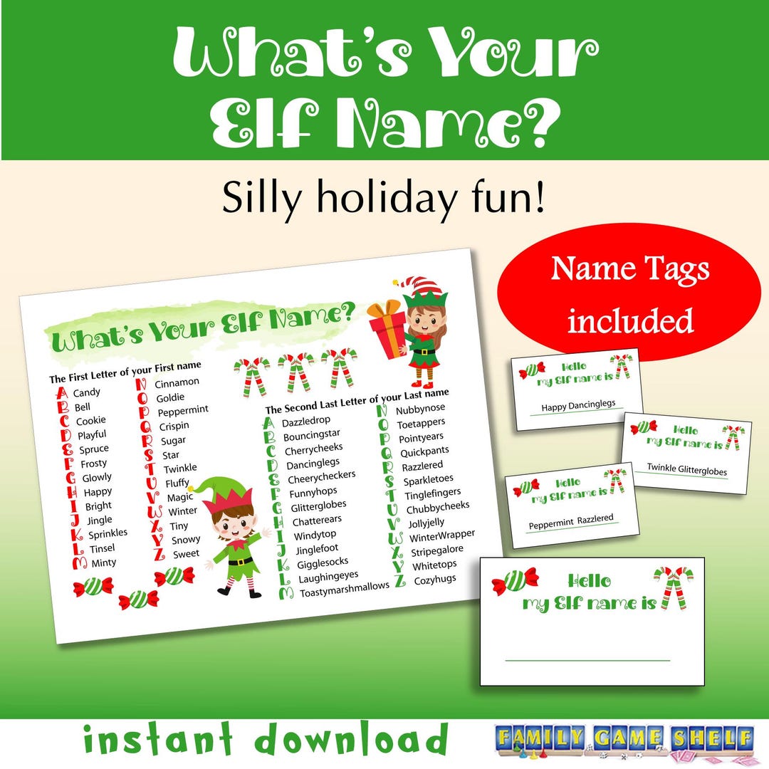 Elf Name Generator, What's Your Elf Name Christmas Party Game Printable ...