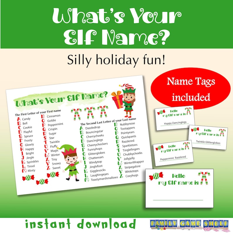 Elf Name Generator, What's Your Elf Name Christmas Party Game Printable ...