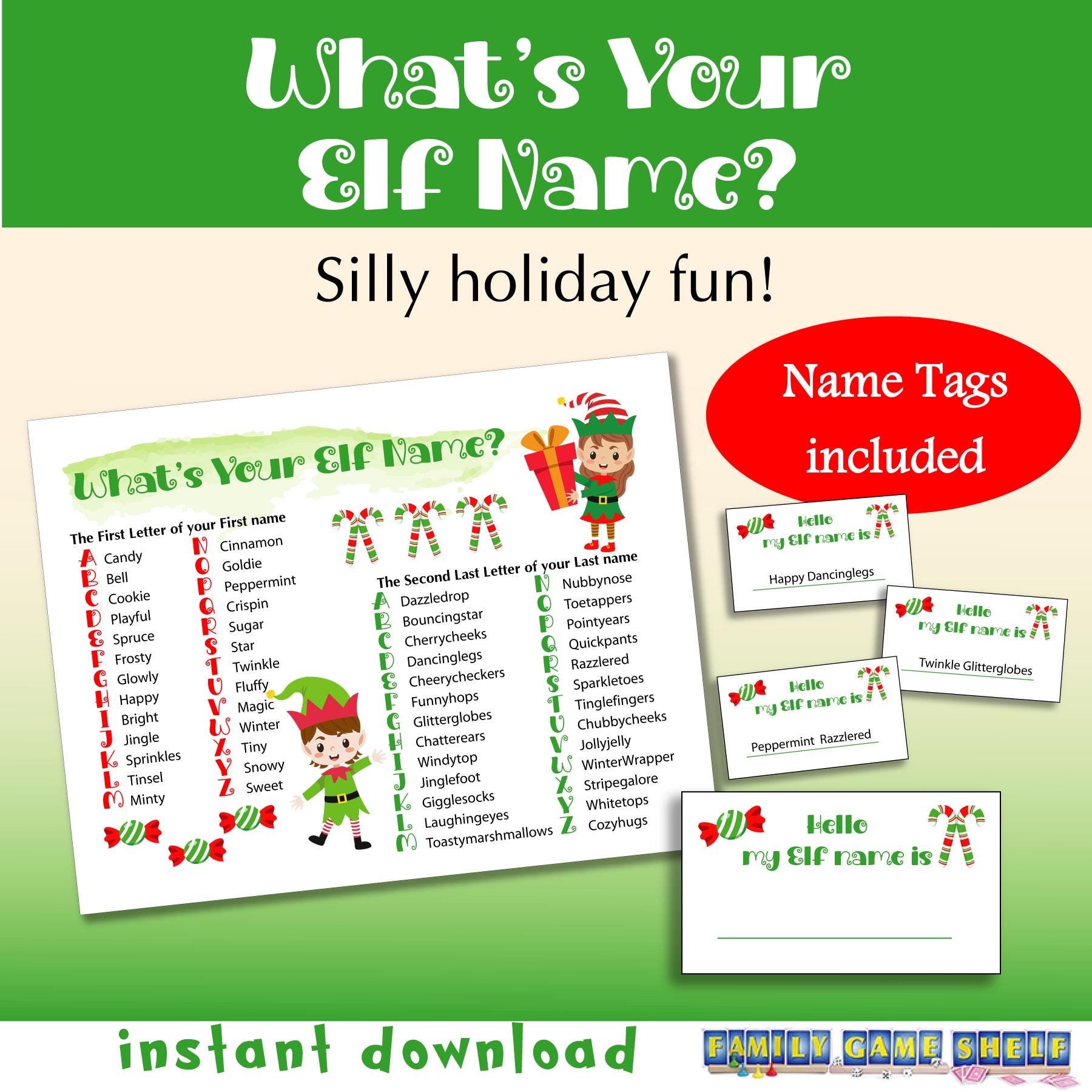 Elf Name Generator, What's Your Elf Name Christmas Party Game Printable ...
