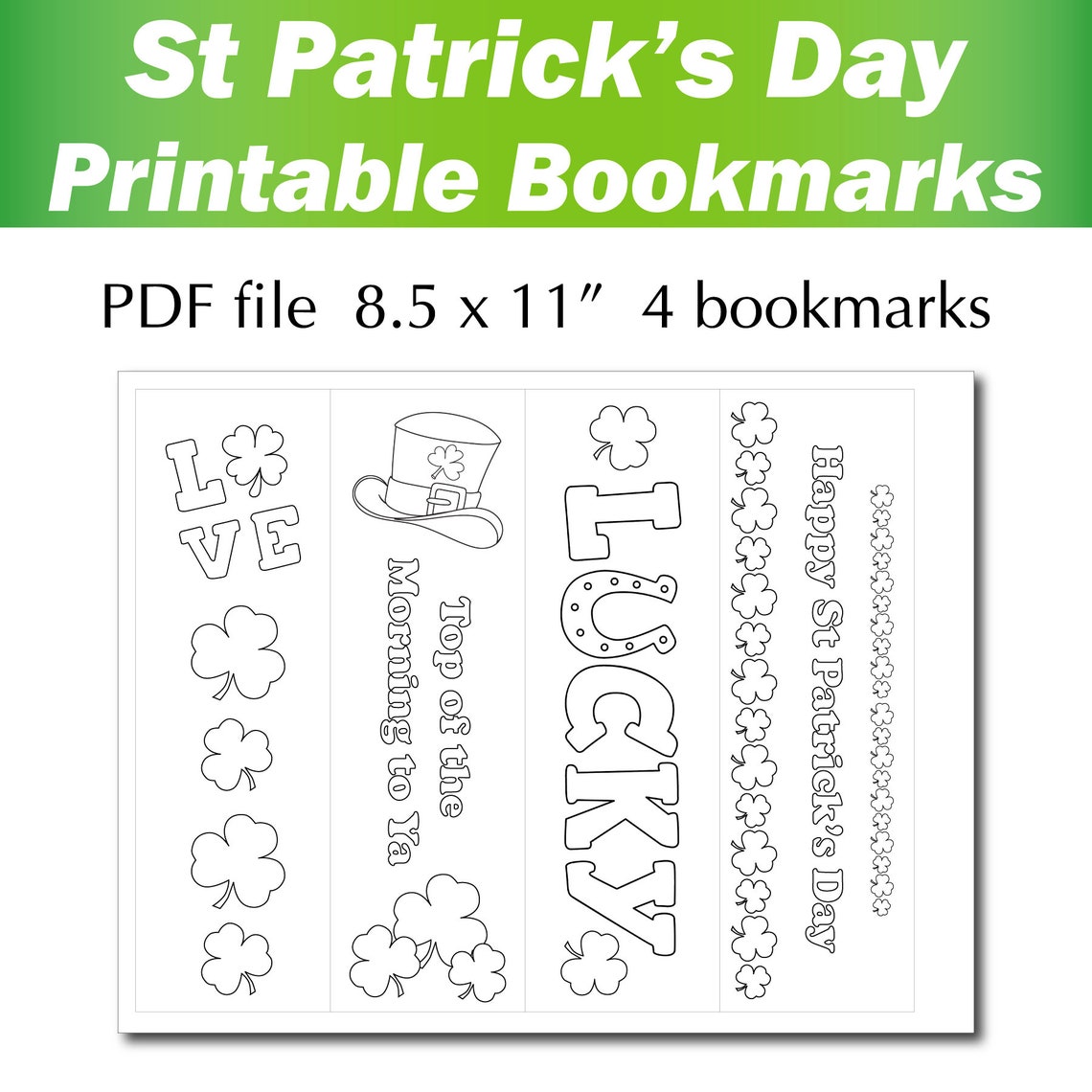 Printable St Patrick's Day Coloring Bookmarks, St Patricks Day Party ...