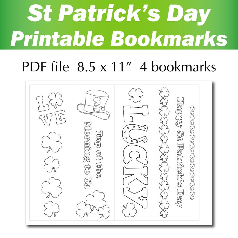 Printable St Patrick's Day Coloring Bookmarks, St Patricks Day Party ...