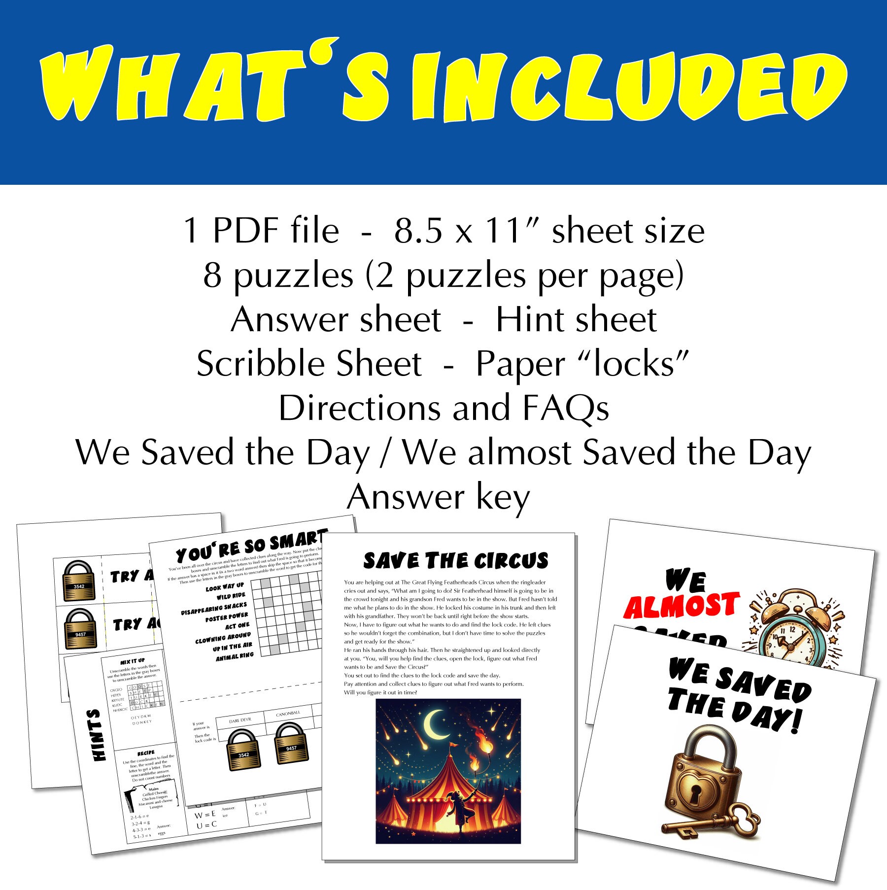Escape Room for Kids Printable Party Game, Circus Game, Birthday Party ...