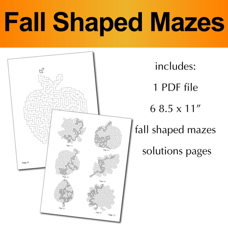 Printable Fall Themed Shape Mazes, Printable Fall Activity Sheets, Fall ...
