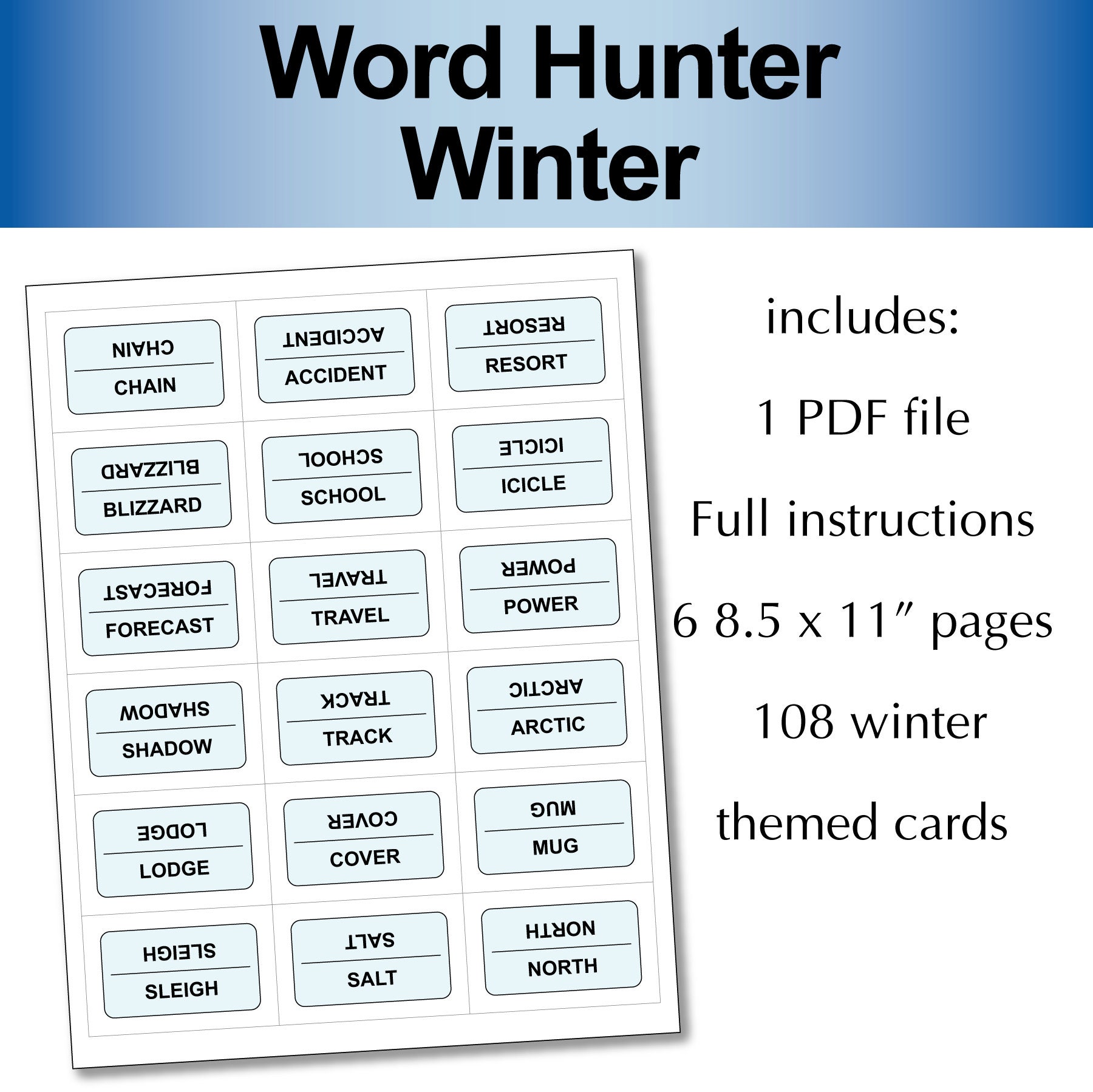 Printable Winter Party Game, Word Hunter Word Deduction Game, Family ...