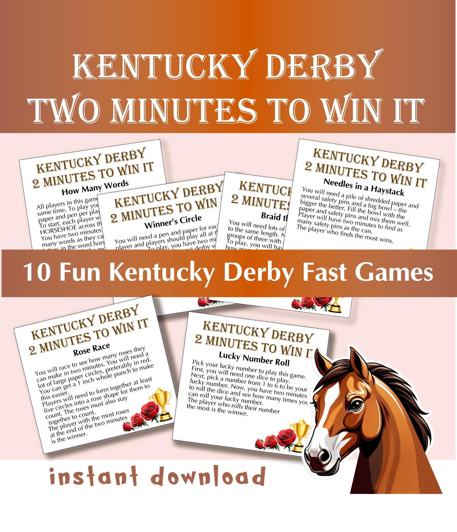 Kentucky Derby Minute to Win It Party Game, Kentucky Derby Printable ...