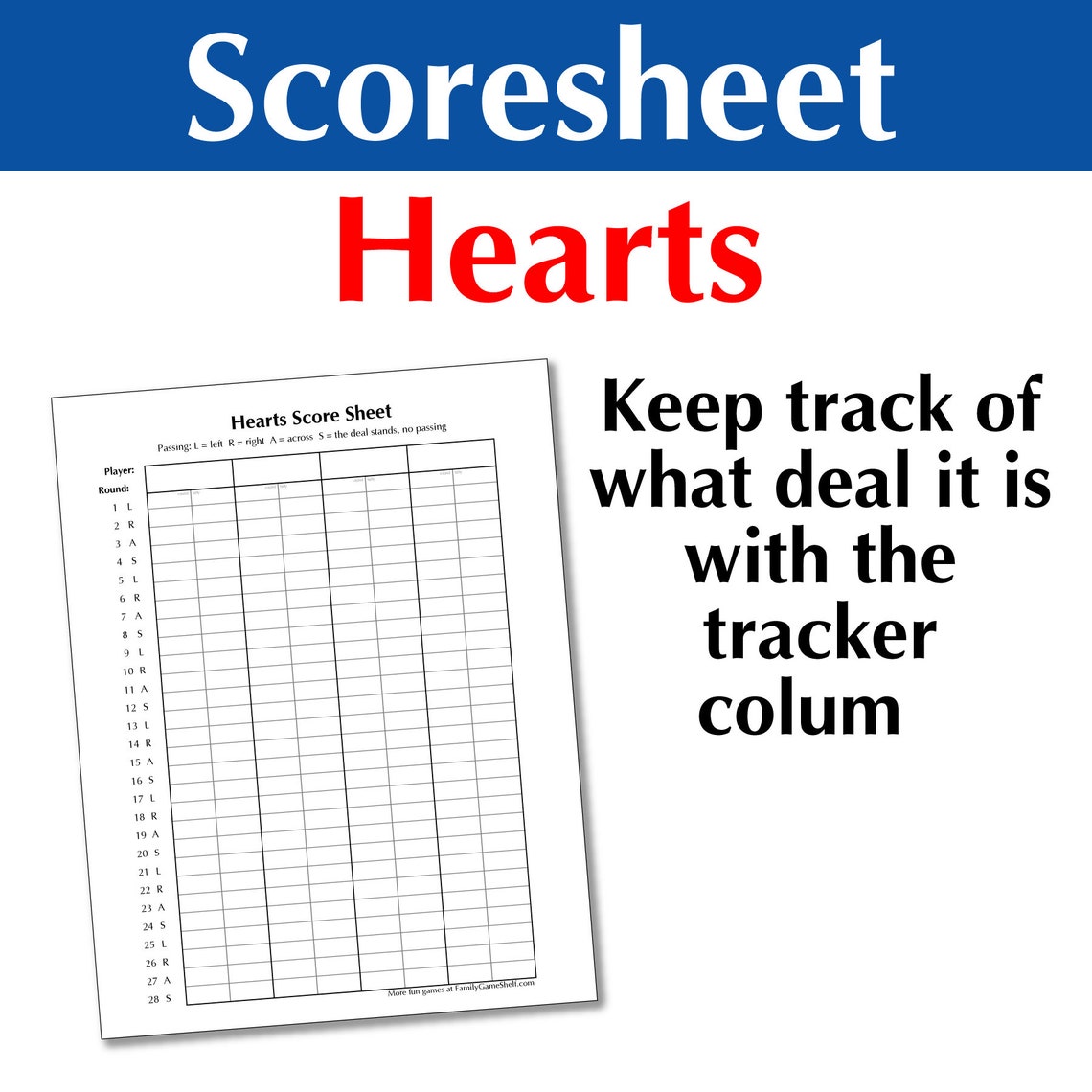 Printable Hearts Card Game Scoresheet, Hearts Score Card, Hearts Score ...