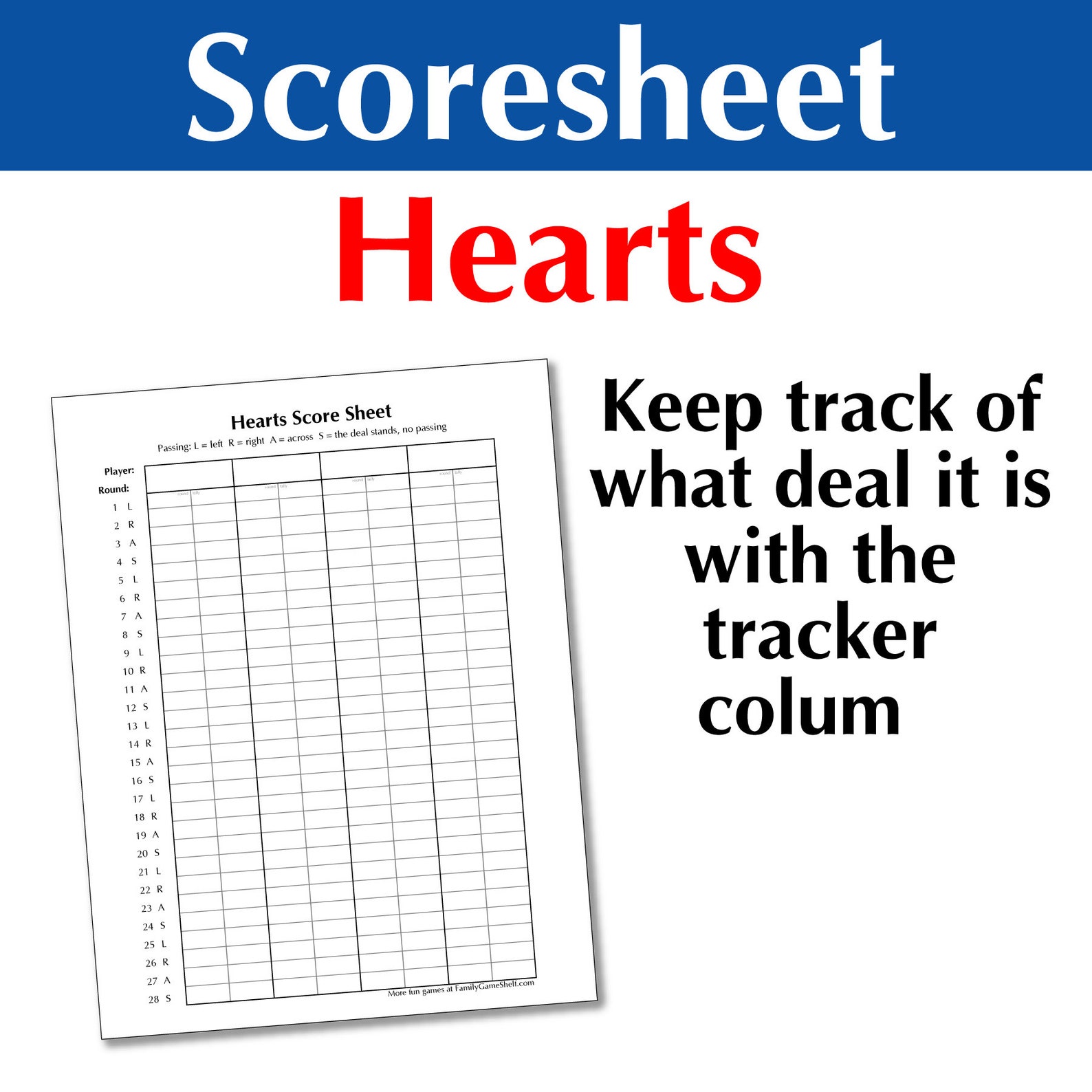 Printable Hearts Card Game Scoresheet, Hearts Score Card, Hearts Score ...