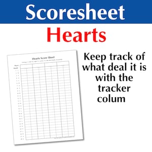 Printable Hearts Card Game Scoresheet, Hearts Score Card, Hearts Score ...