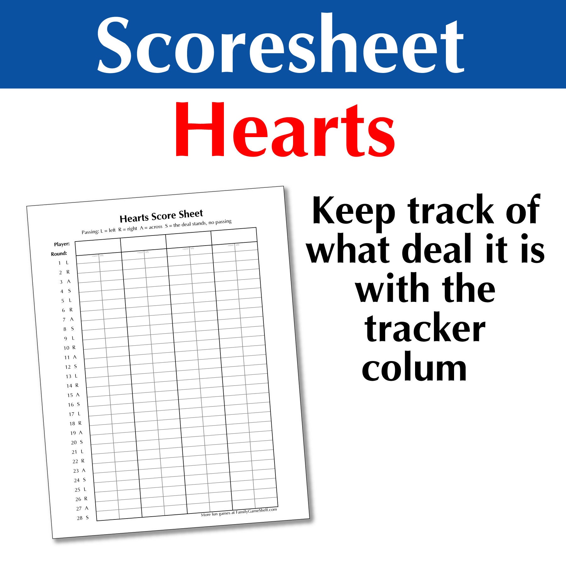 Printable Hearts Card Game Scoresheet, Hearts Score Card, Hearts Score ...