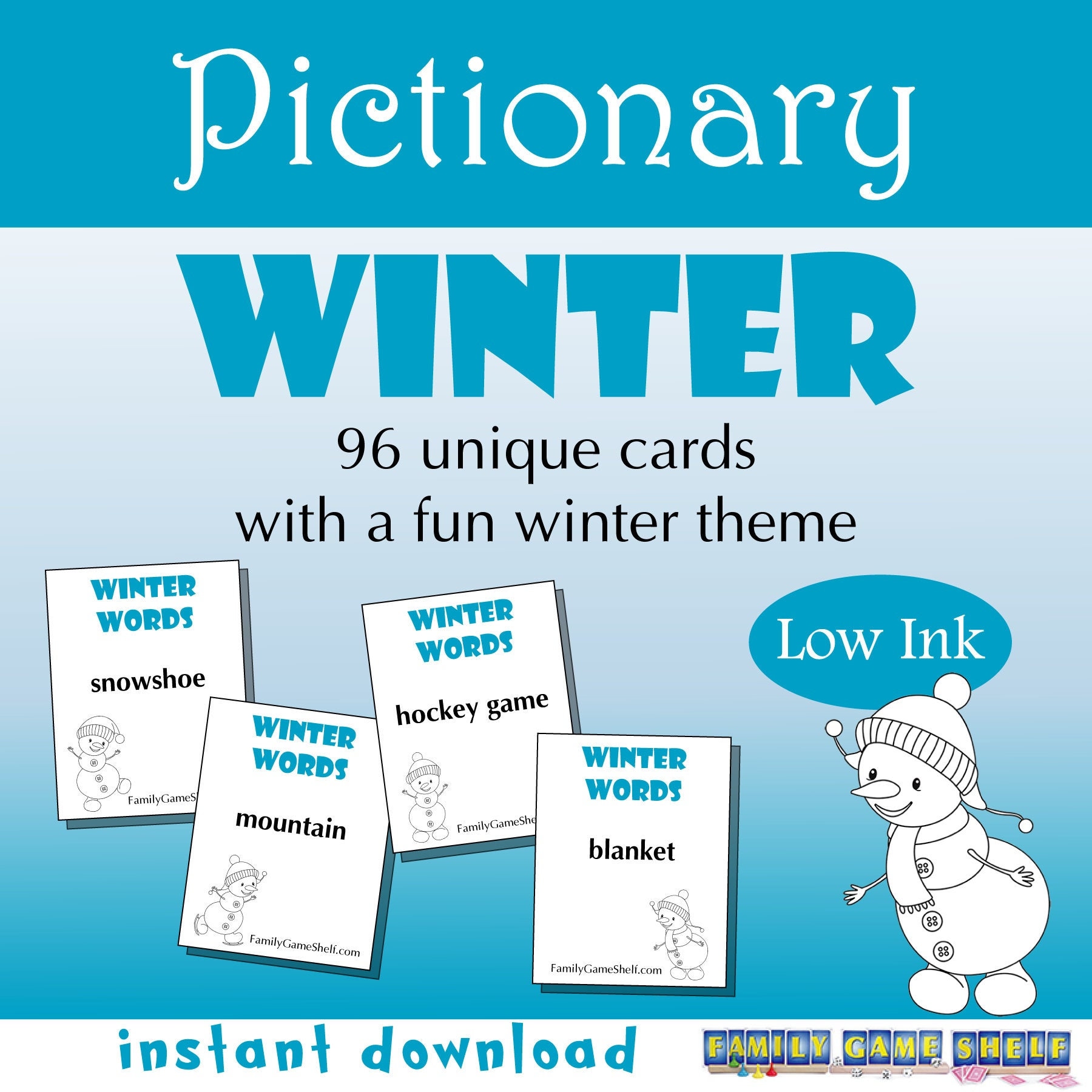 Printable Winter Pictionary or Charades for Families, Winter Party Game ...