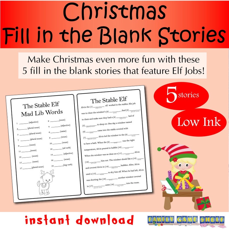 Printable Christmas Fill in the Blank Stories for Kids, Christmas Party ...