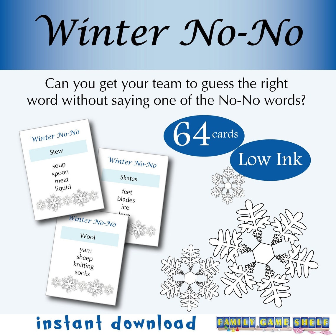 Printable Winter No No Word Game/ Winter Outburst Game - Etsy