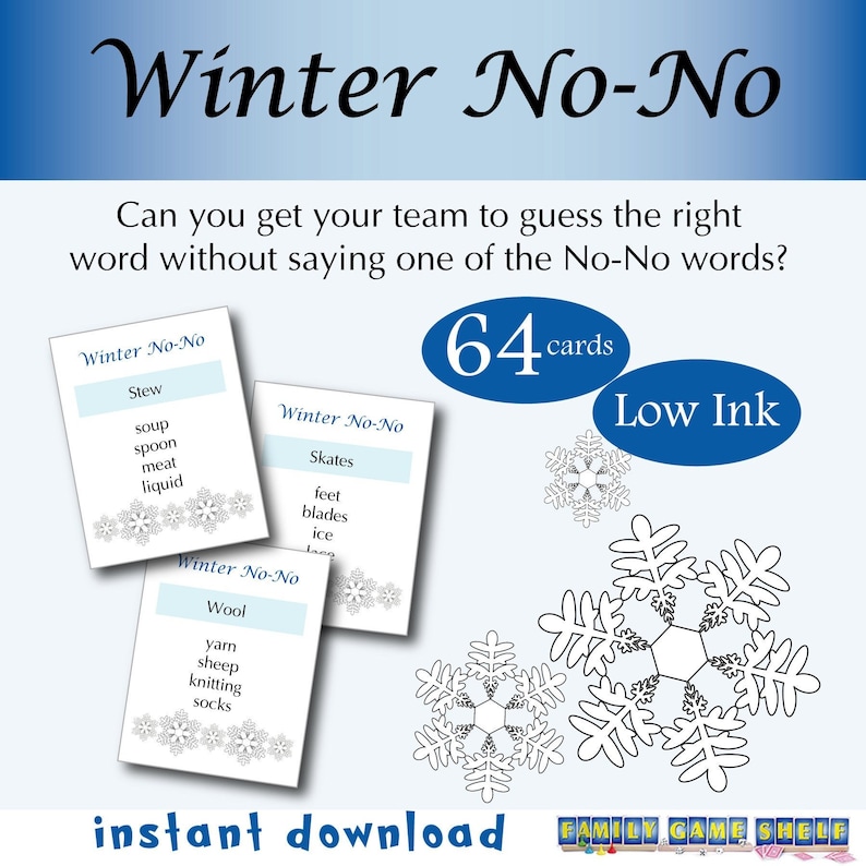 Printable Winter No No Word Game/ Winter Outburst Game - Etsy