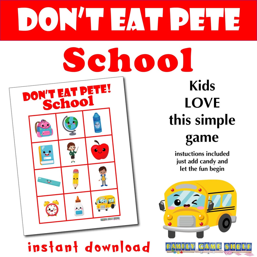Pintable Don't Eat Pete Back to School Game for Kids - Etsy