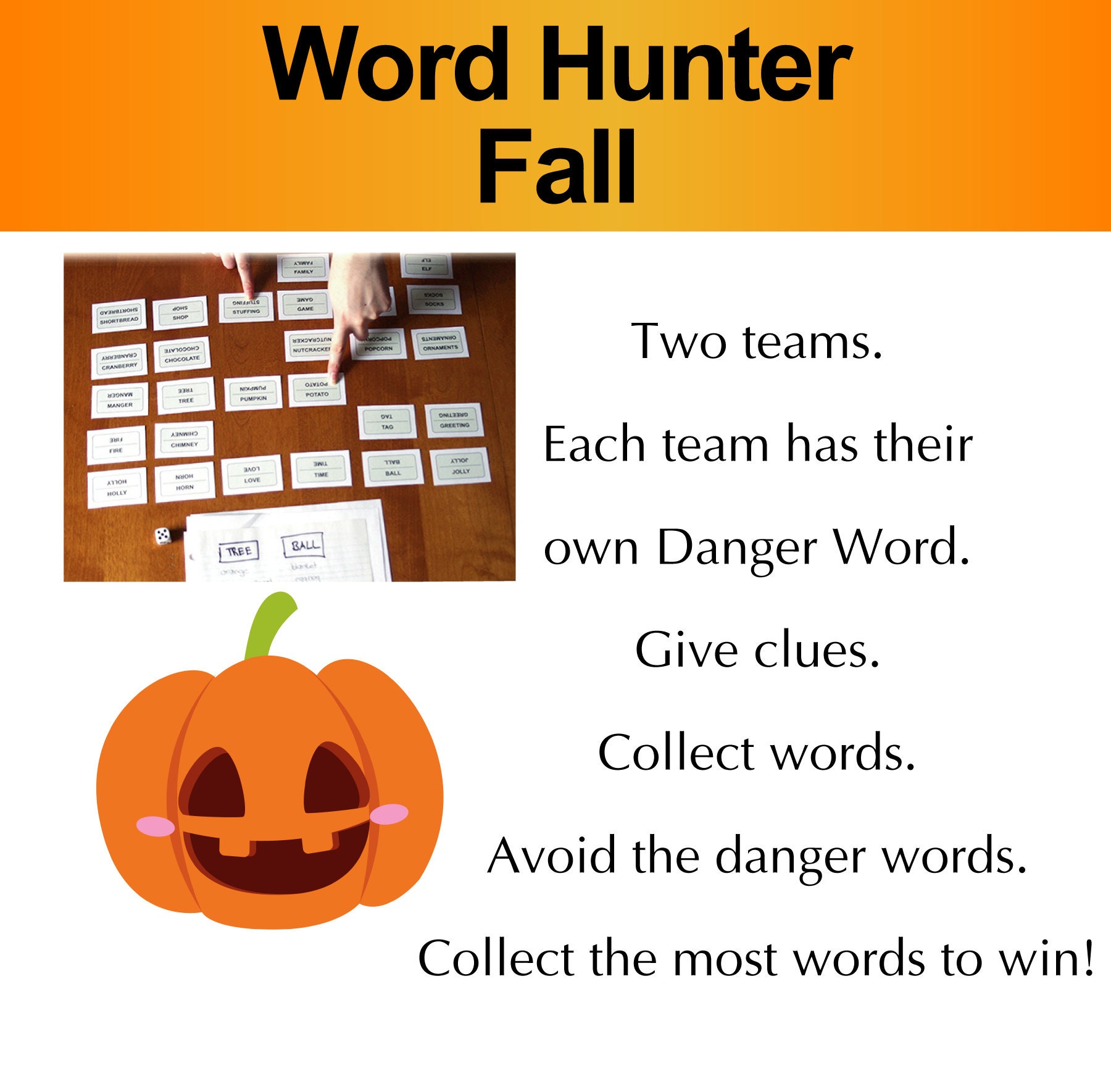Printable Fall Word Game, Word Hunter Deduction Game, Family Board Game ...
