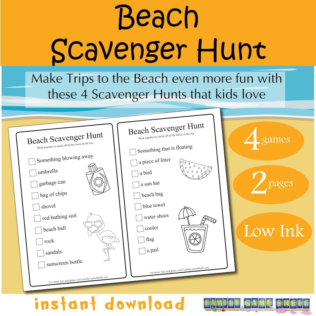 Beach Scavenger Hunt for Kids, Printable Beach Game, Summer Activity ...