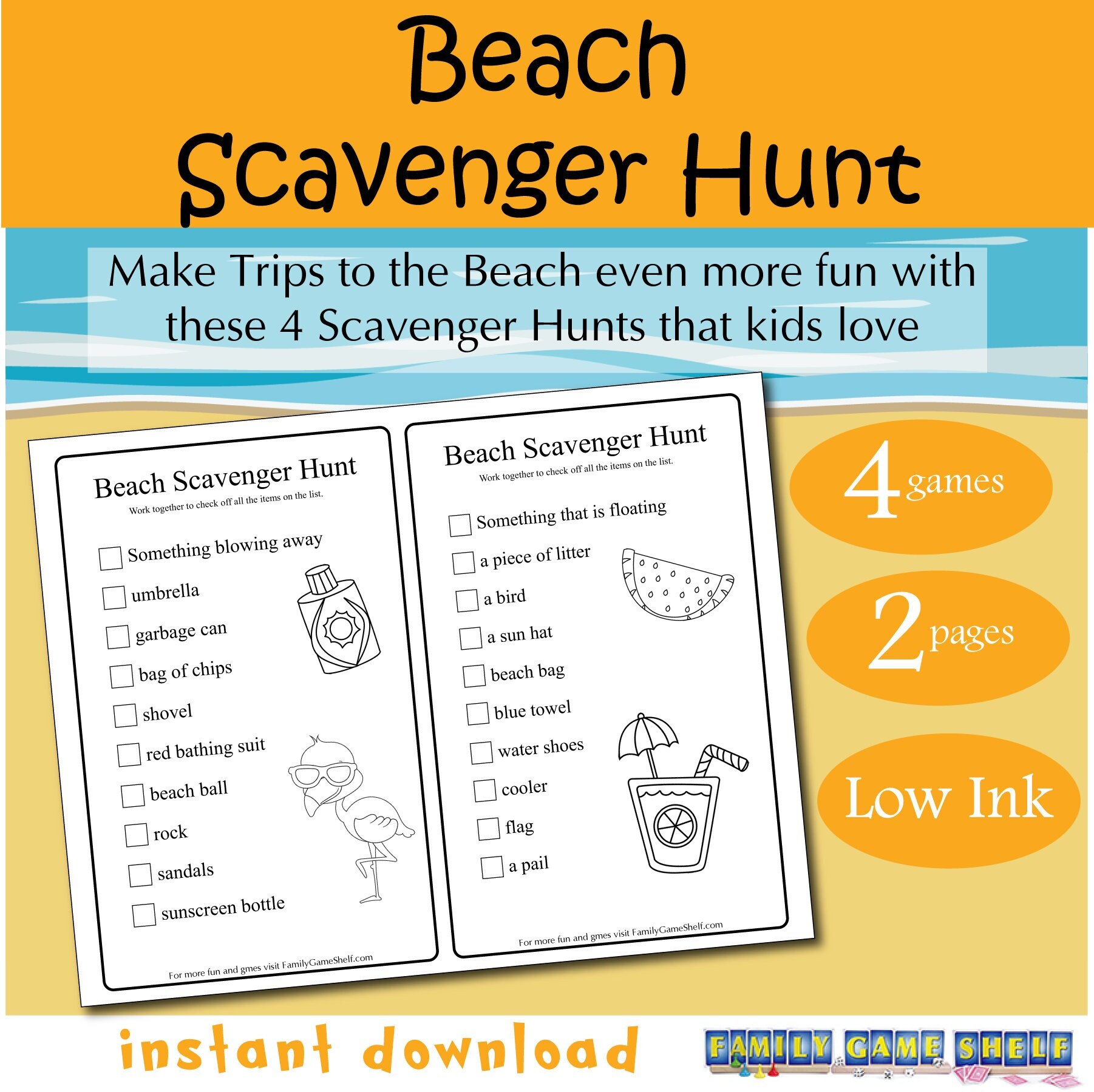 Beach Scavenger Hunt for Kids, Printable Beach Game, Summer Activity ...