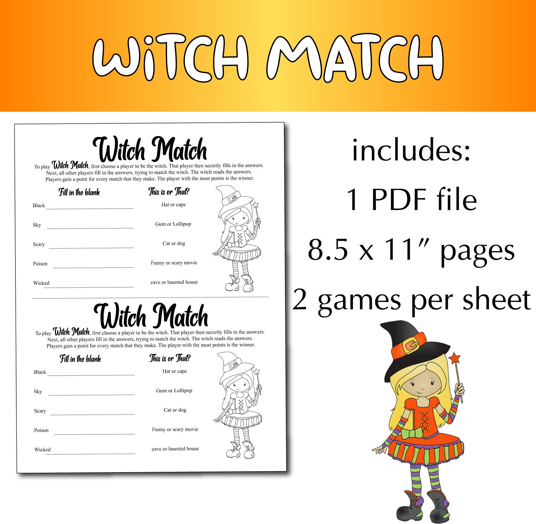Halloween Match Games Bundle, Printable Halloween Party Games ...