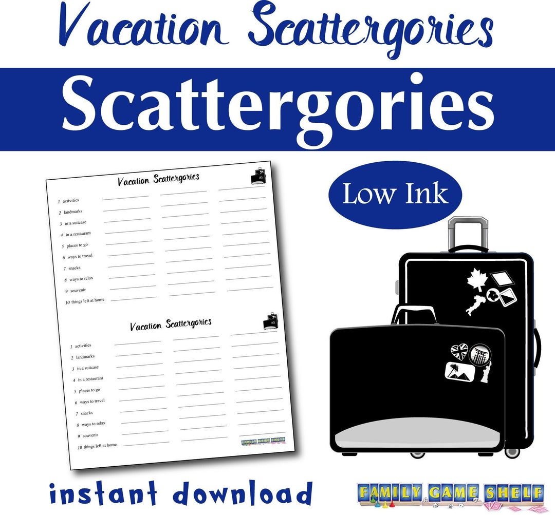 Printable Vacation Scattergories Game, Vacation Game Printable, Travel ...