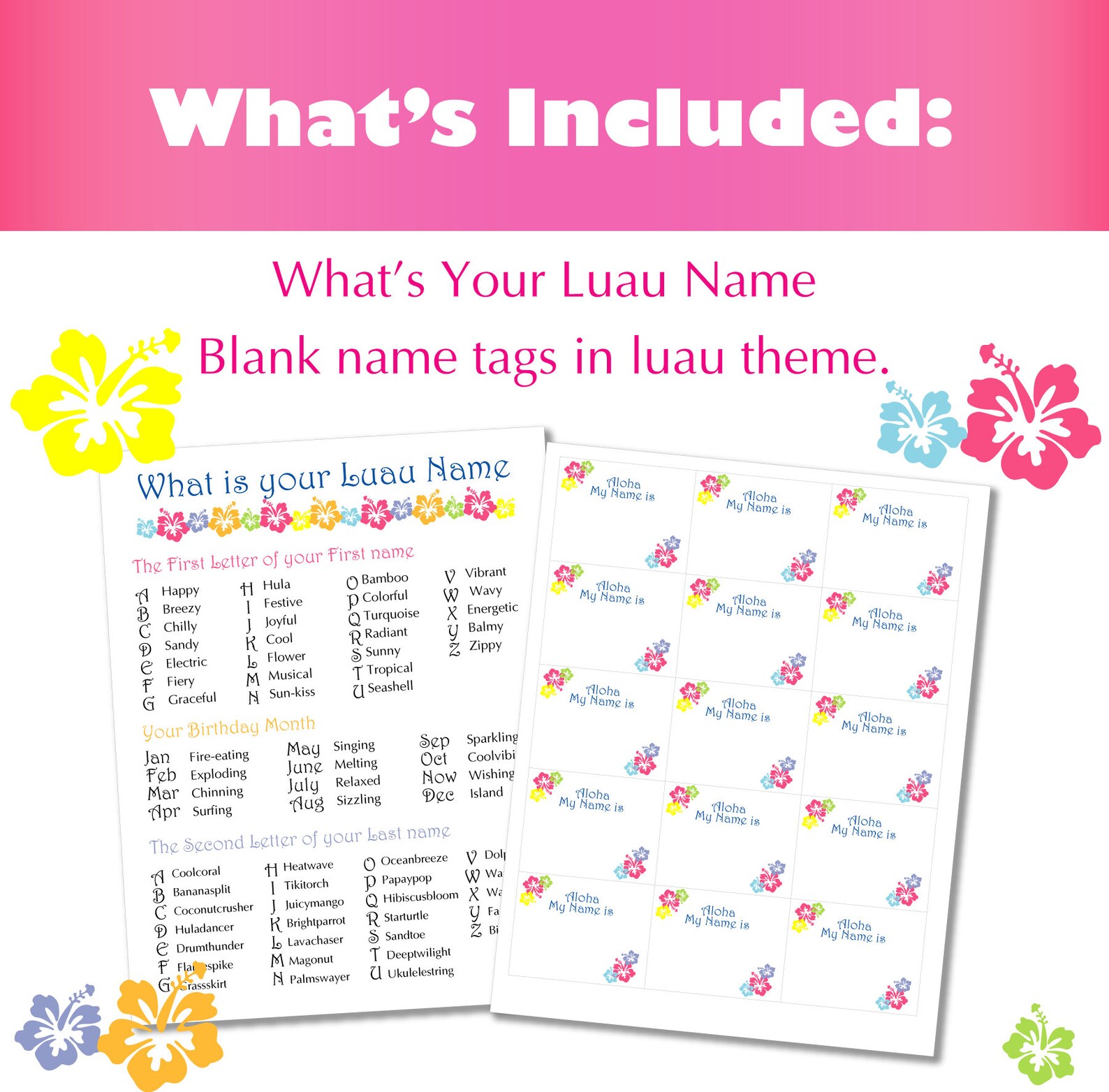 Luau Printable What's Your Luau Name, Party Printable Name Tag, Luau ...