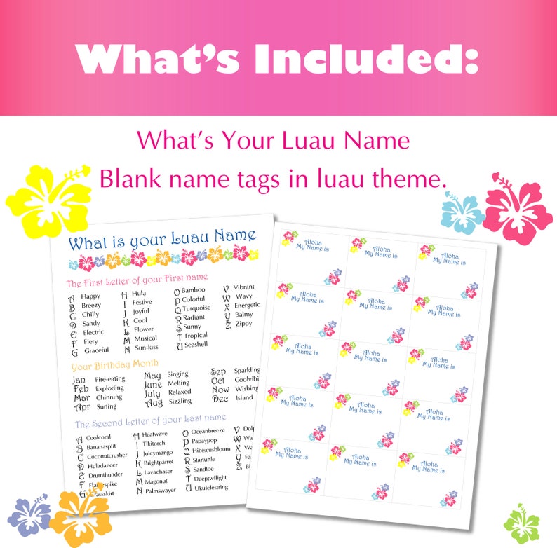 Luau Printable What's Your Luau Name, Party Printable Name Tag, Luau ...