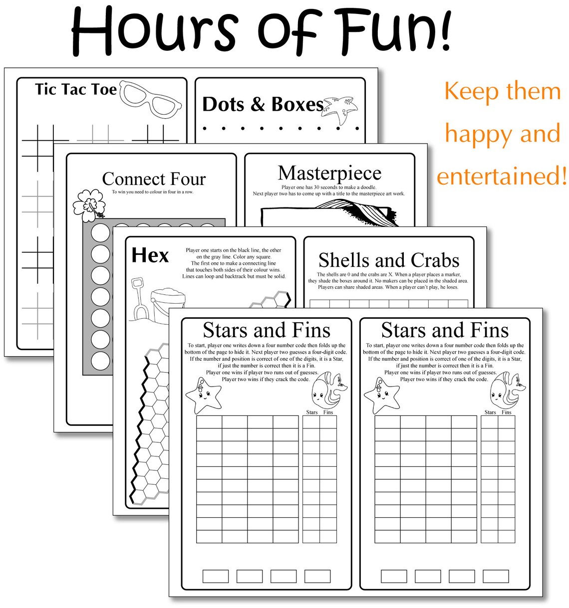 Printable Pen and Paper Games for the Beach, Beach Party Games, Summer ...