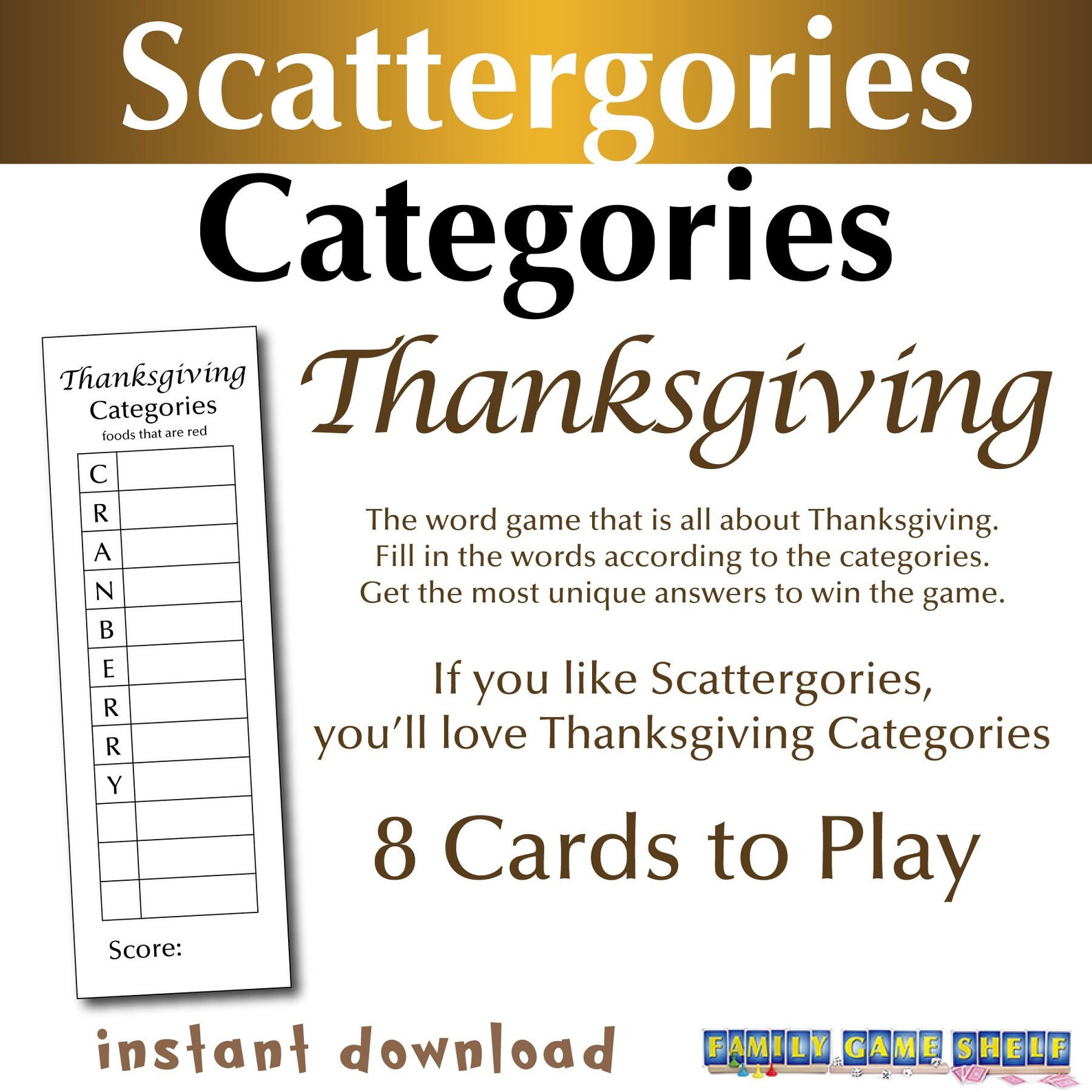Printable Thanksgiving Scattergories Categories Word Game, Thanksgiving ...