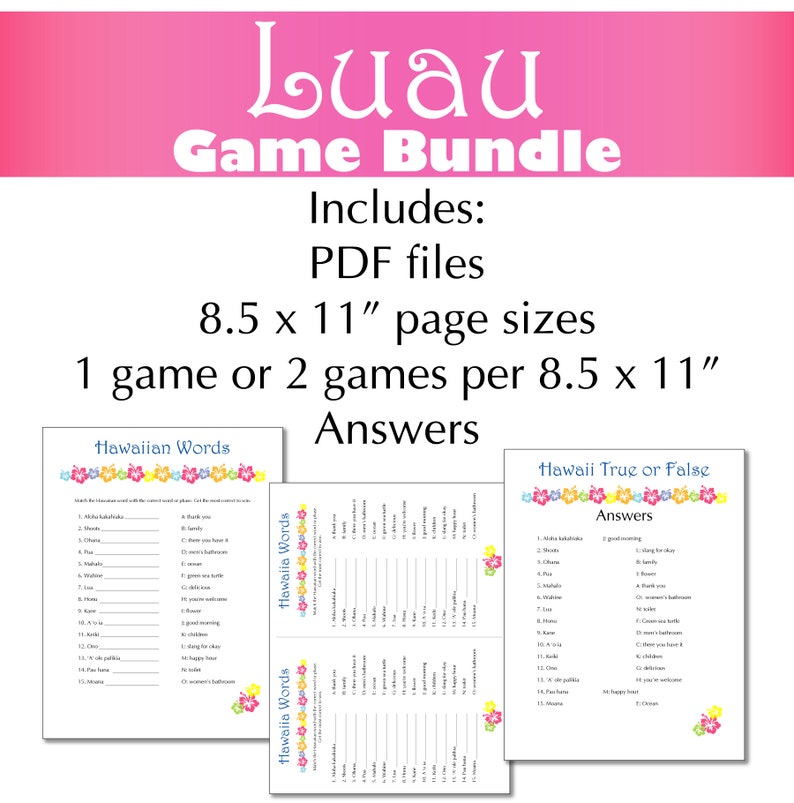 Luau Party Game Bundle, Printable Luau Games, Luau Party Games for ...
