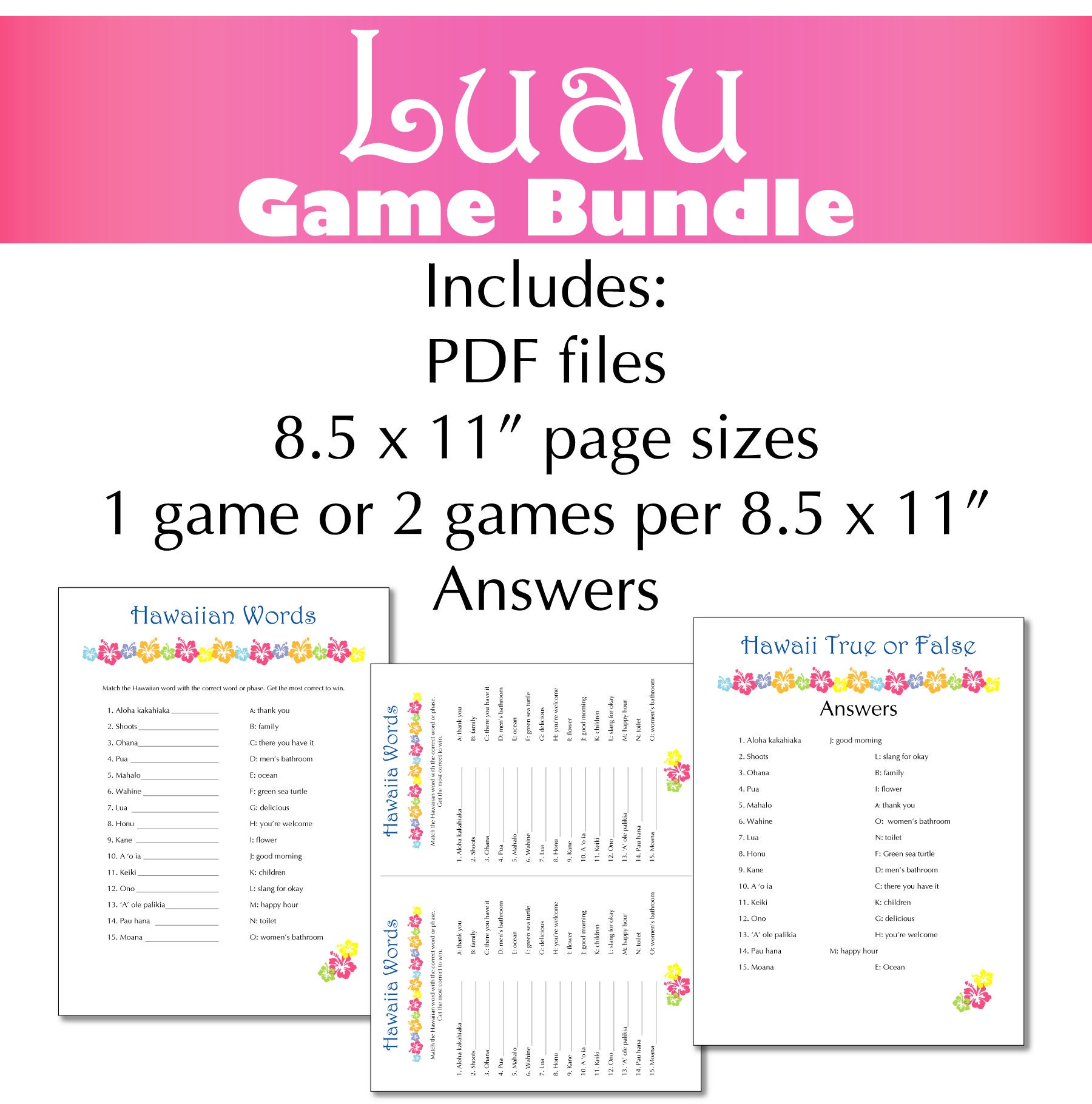Luau Party Game Bundle, Printable Luau Games, Luau Party Games for ...