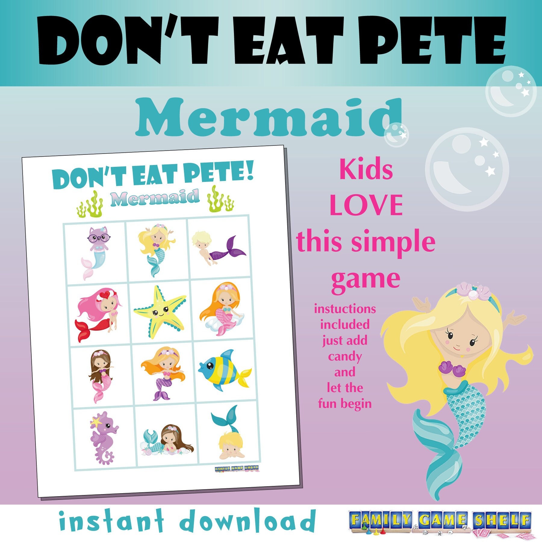 Don't Eat Pete Game, Mermaid Dont Eat Pete Game, Printable Mermaid Game ...