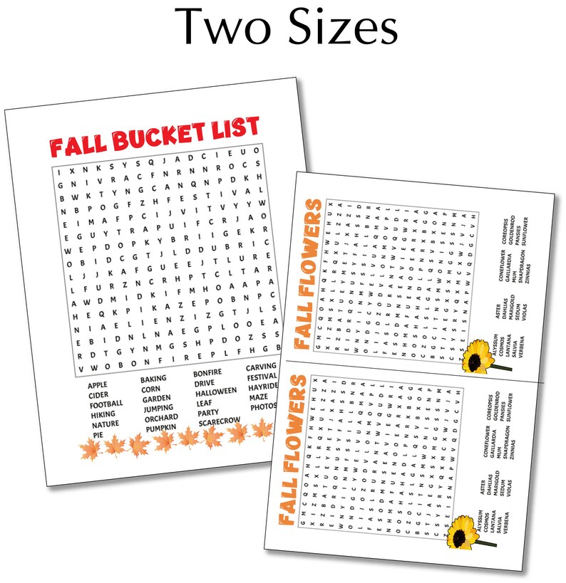 Fall Word Searches for Adults, Teens, Children, Printable Fall Party ...