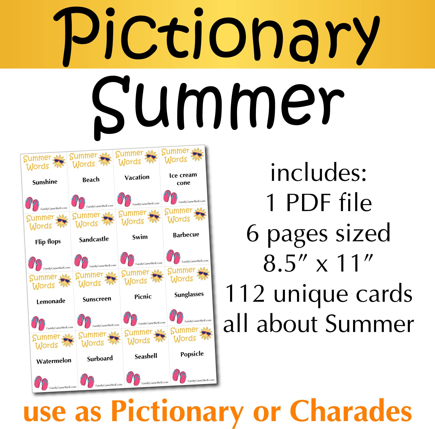 Summer Words Game Summer Pictionary Summer Charades - Etsy