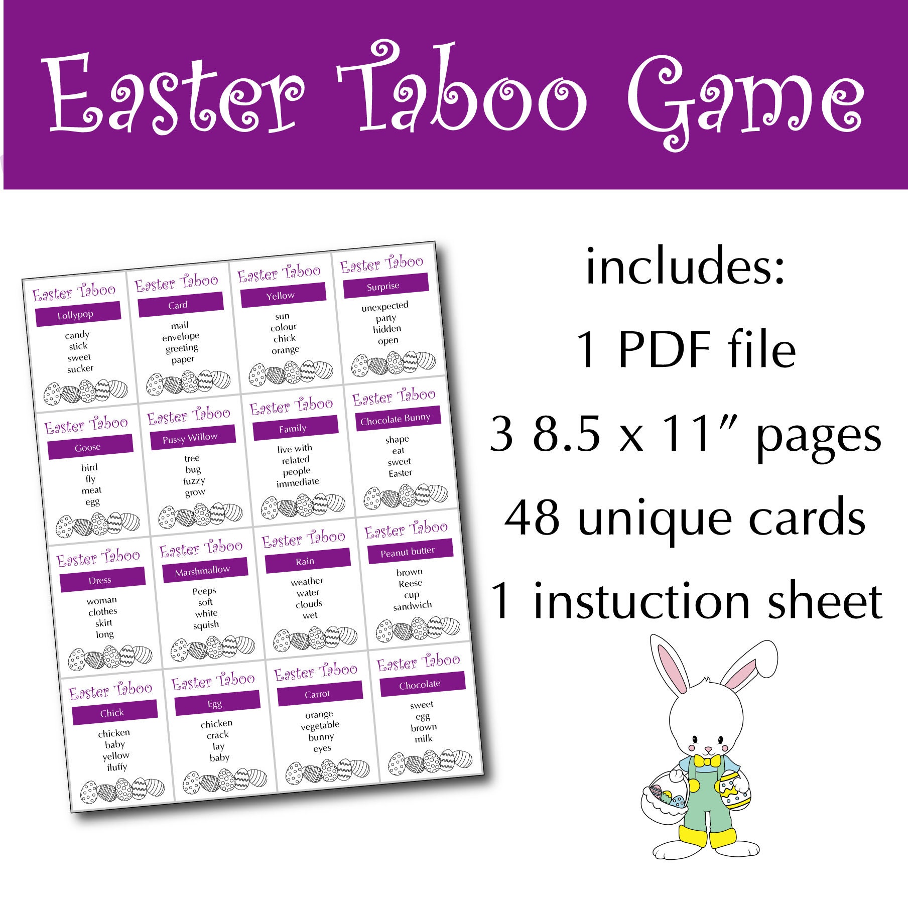 Printable Easter Taboo Game, Easter Party Game Printable, Spring Taboo ...