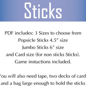 Printable Sticks Card Game, Template for Sticks, Print at Home Sticks ...