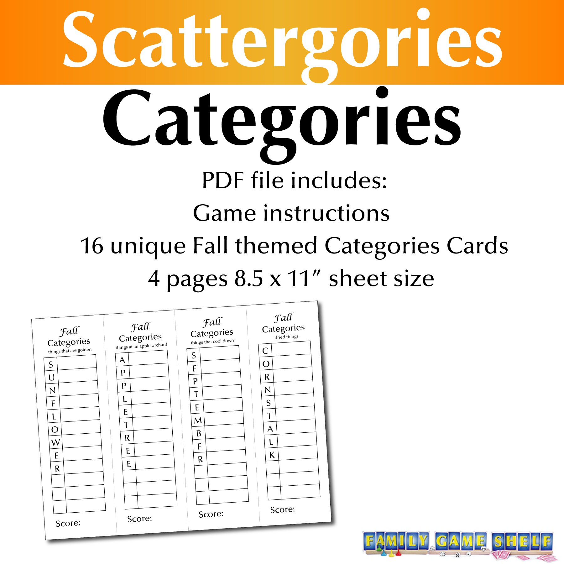 Printable Fall Scattergories Categories Game for Families - Etsy