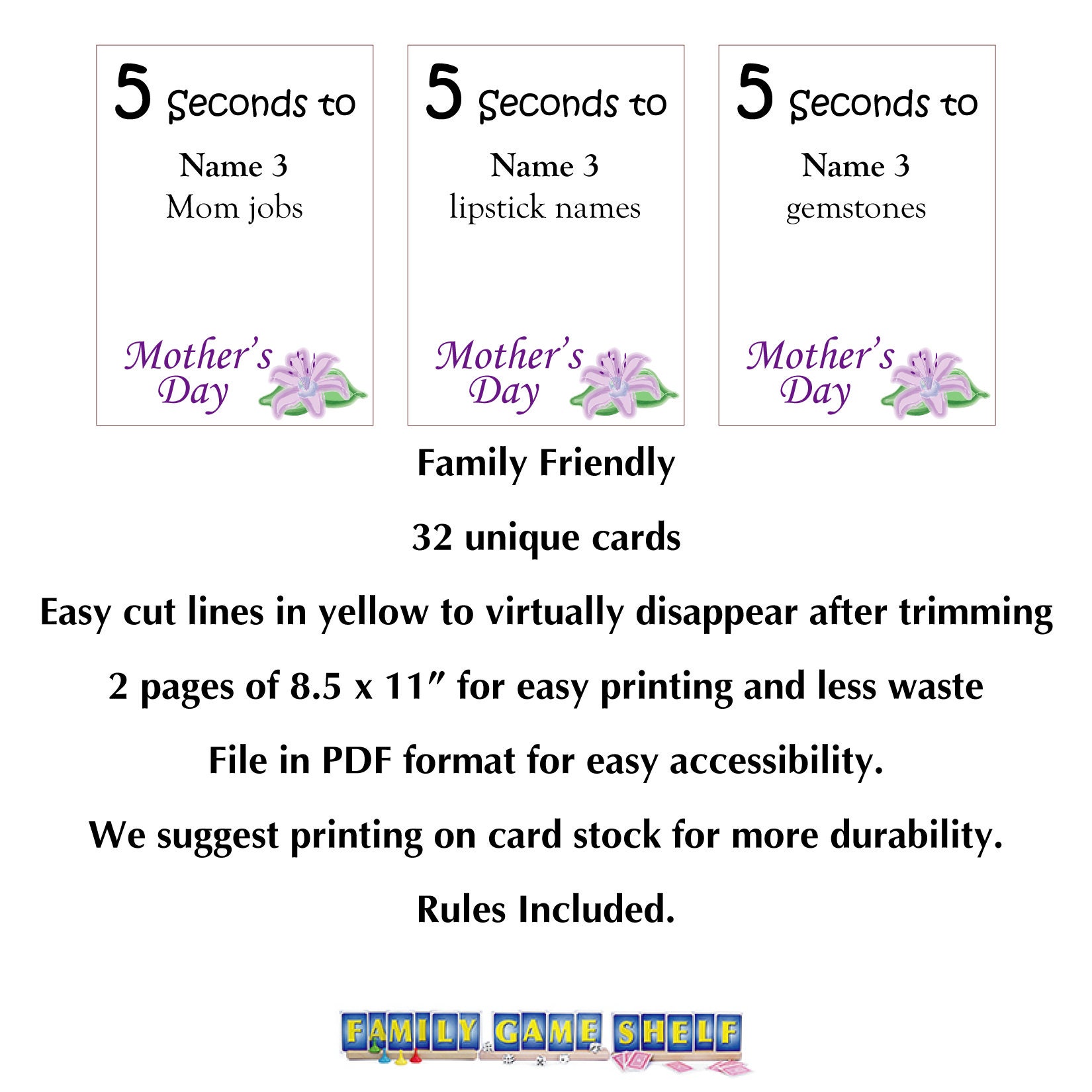 Printable Mother's Day 5 Second Game for Mothers Day Party or Mothers ...