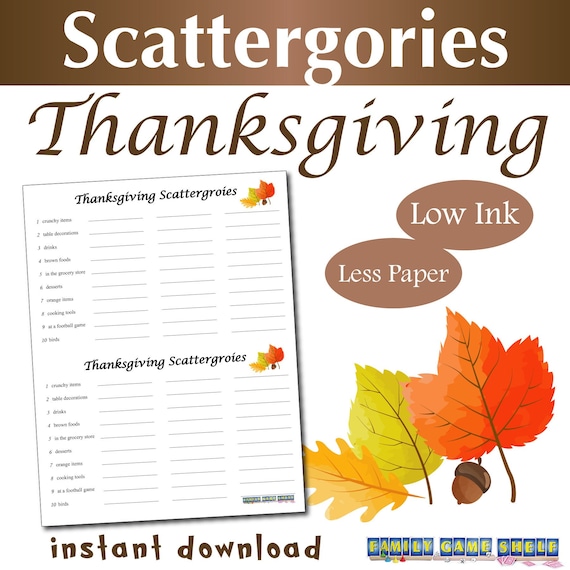 Printable Thanksgiving Scattergories Word Game for Families - Etsy