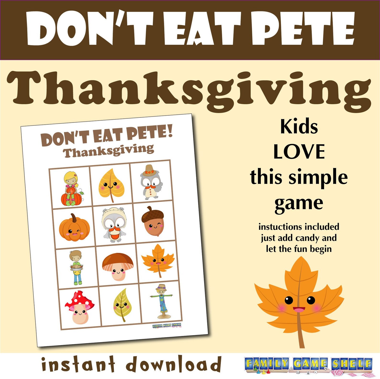 Printable Don't Eat Pete Thanksgiving Game Board, Thanksgiving Party ...