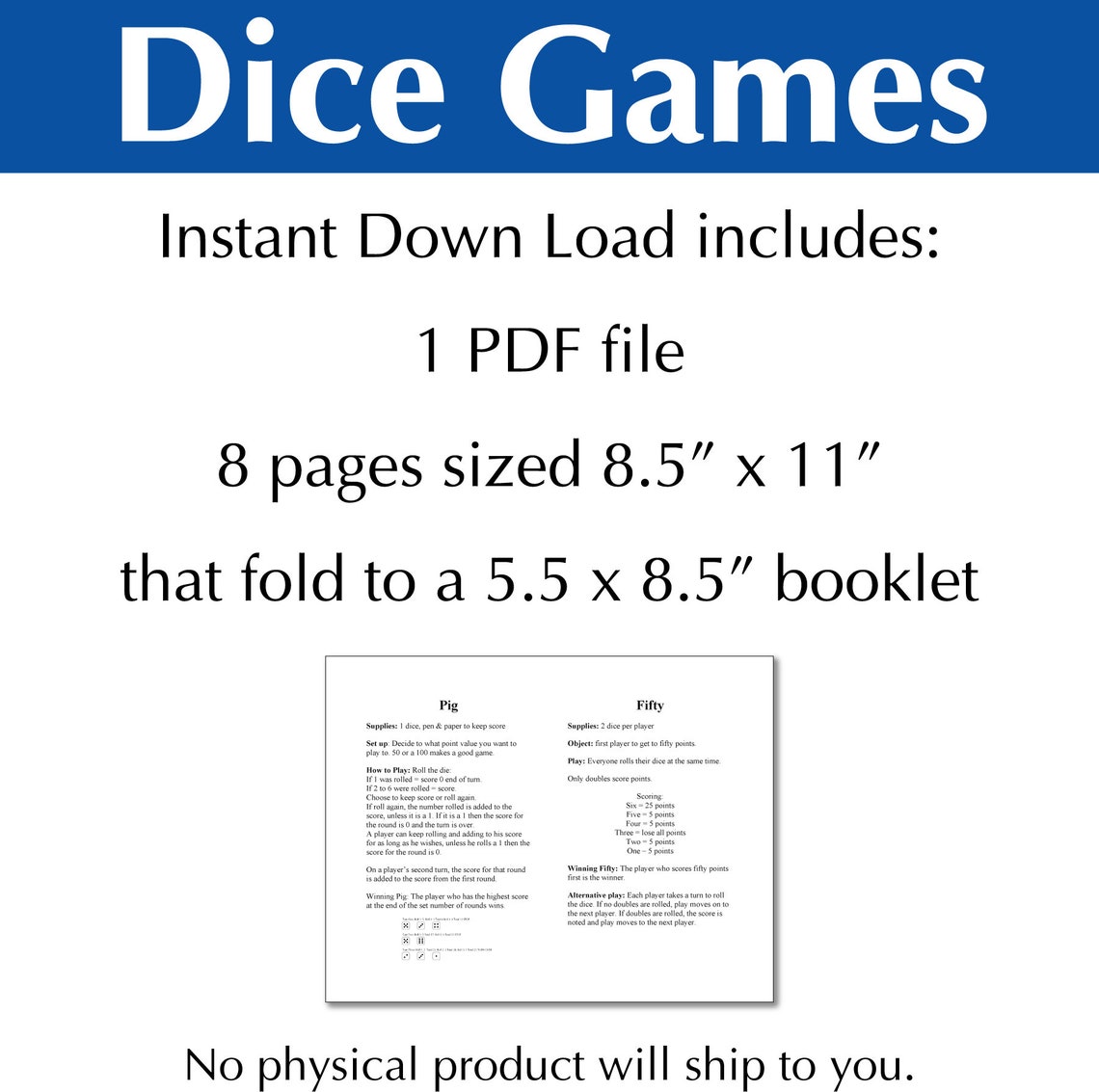 Printable Dice Game Rules Booklet for Family Game Night - Etsy