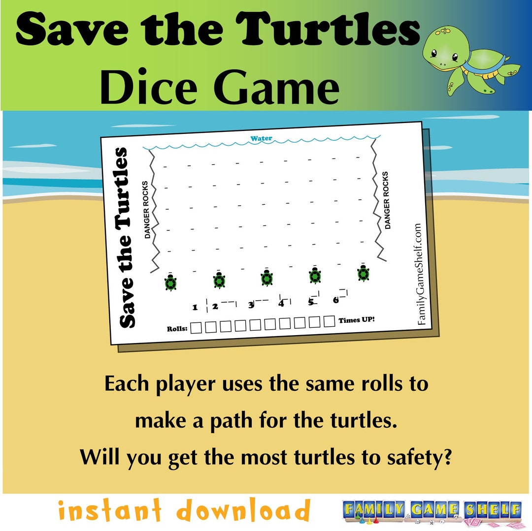 Printable Summer Dice Game for Families Save the Turtles - Etsy