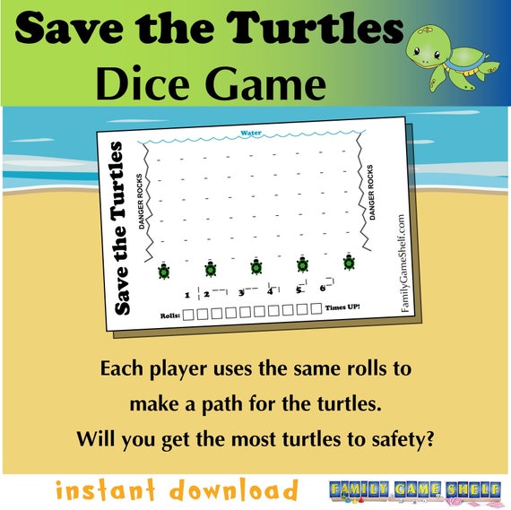 Printable Summer Dice Game for Families Save the Turtles - Etsy
