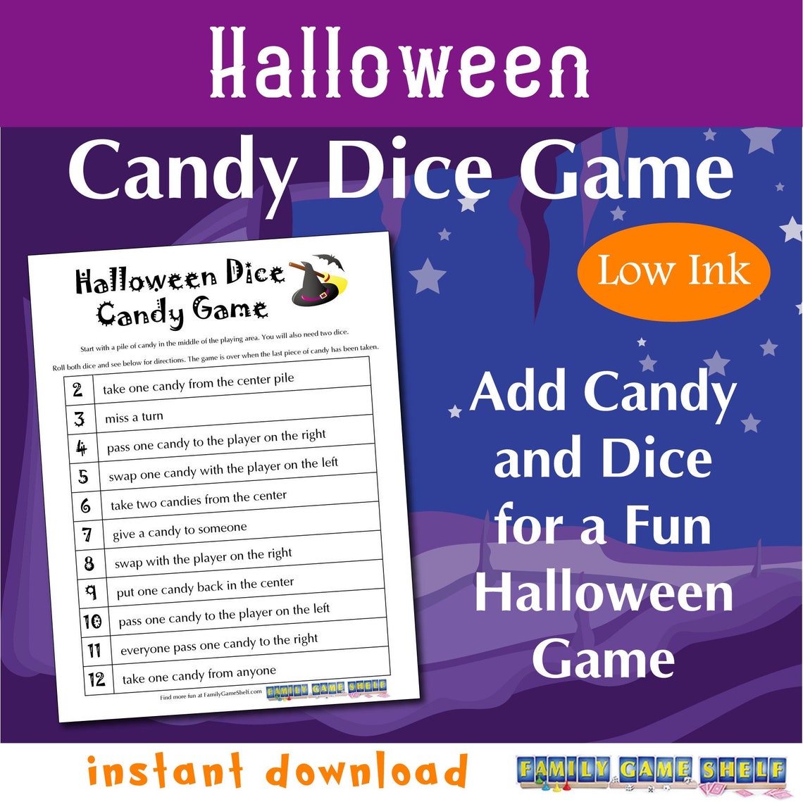 Printable Halloween Candy Dice Game, Halloween Party Game, Halloween ...