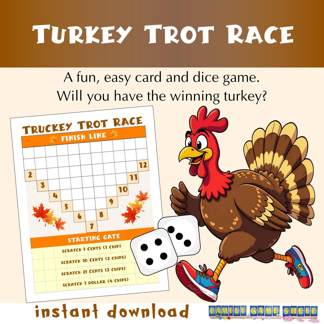 Turkey Trot Race Board Game Printable for Thanksgiving, Friendsgiving ...