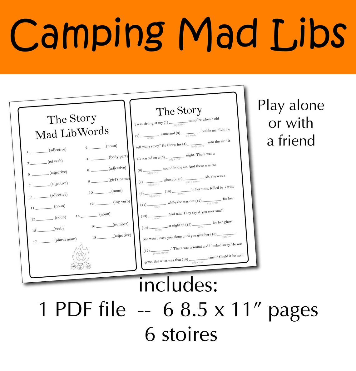 Printable Camping Mad Libs Stories for Kids, Camping Printable, Kids ...